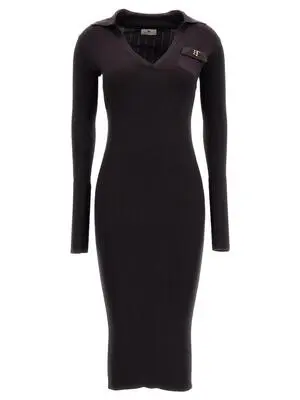 Elisabetta Franchi Ribbed Knit Midi Dress - Brown