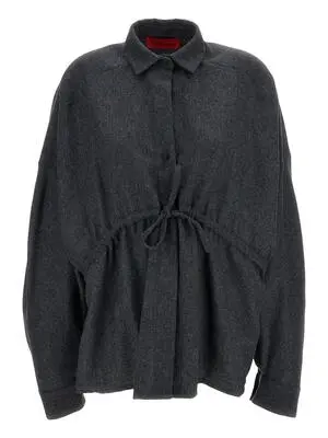 THELATEST E-dalida Wool-blend Flannel Shirt With Drawstring Belt - Grey