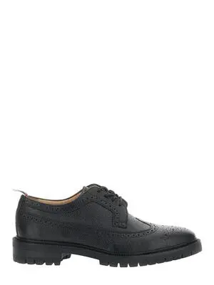 Thom Browne Longwing Brogue Shoes In Hammered Leather - Black