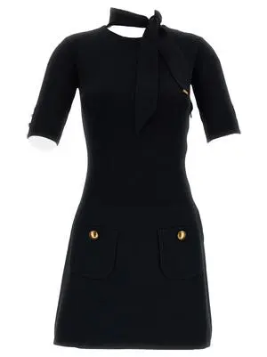 Elisabetta Franchi Knit Mini Dress With Jewel Buttons - Nero