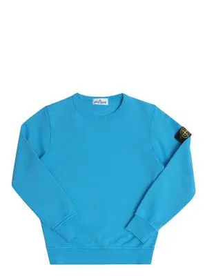 Stone Island Cotton Crewneck Sweatshirt With Compass Logo - Turquoise