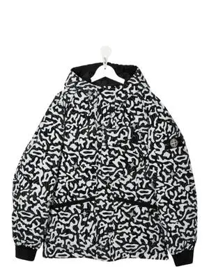 Stone Island Hooded Camouflage Jacket With Removable Logo Patch - Black