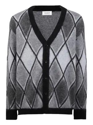 LANEUS Argyle Jacquard Knitted Cardigan - Gray
