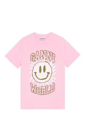 GANNI Smiley Face Logo T-shirt - Pink