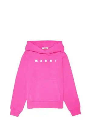 Marni Neon Cotton Hooded Sweatshirt With Logo - Pink