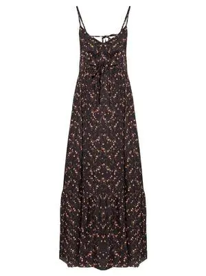 A.p.c. Floral Print Maxi Dress With Elasticated Belt And Lotus Leaf Hem - Black