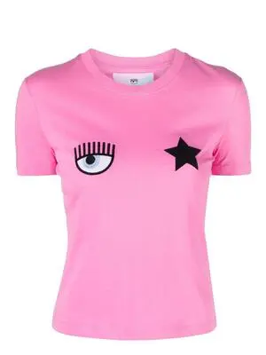 CHIARA FERRAGNI Crewneck T-shirt With Logo Embroidery - Pink