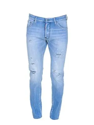 Dsquared2 Faded Effect Straight Leg Jeans - Blue