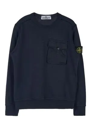 Stone Island Long-sleeved Crewneck Sweater With Chest Pocket - Blue