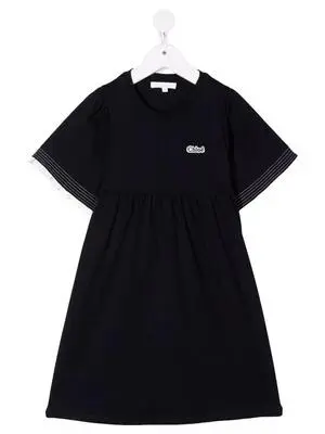 Chloé Embroidered Logo Flared Dress - Black