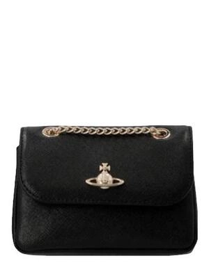VIVIENNE WESTWOOD Logo Plaque Leather Shoulder Bag - Black