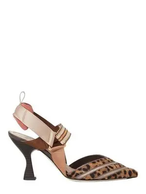 FENDI High-heeled Mesh And Multicolor Cavallino Calfskin Slingbacks