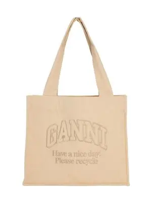 GANNI Logo Embroidered Open Top Tote Bag - Nude