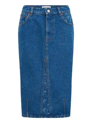 MARINE SERRE Moon Laser Denim Midi Skirt - Blue