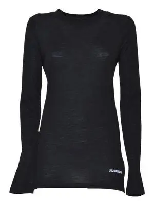 JIL SANDER Logo Print Crewneck Long Sleeve T-shirt - Black