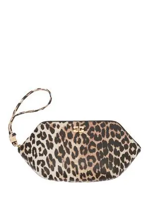GANNI Leopard Print Card Holder With Logo Detail - Nude