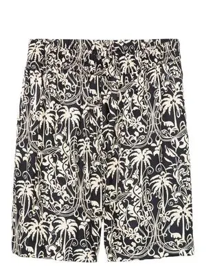 LANEUS Wide Leg Bermuda Shorts With Tropical Print - Black