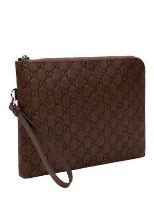 Gucci Gg Emblem Medium Clutch - Brown