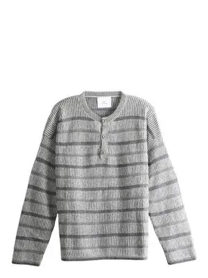THE ELDER STATESMAN Striped Button-neck Sweater - Grey Multi