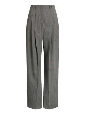 Alberta Ferretti Wide-leg Tailored Trousers With Double Pleats And Pinstripes - Grey