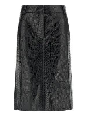 Andamane Embossed Snake-effect Midi Skirt - Black