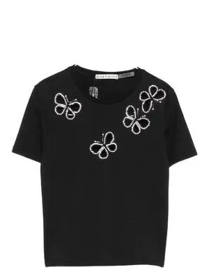 ALICEOLIVIA Alice + Olivia Embellished Butterfly T-shirt - Black