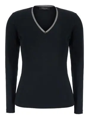 Fabiana Filippi Long Sleeve V-neck Top - Black