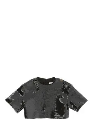 Pinko Sequin Round Neck Top - Black