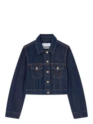 GANNI Cropped Denim Jacket - Rinse