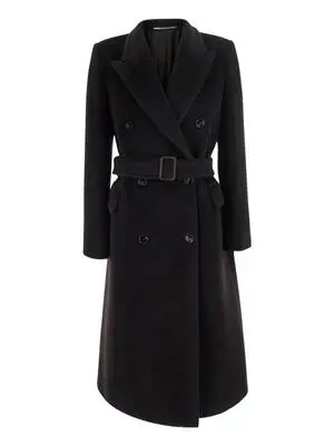 Tagliatore Long-sleeved Double-breasted Belted Coat - Brown