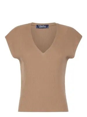 Max Mara Fine Rib-knit V-neck Gilet - Camel
