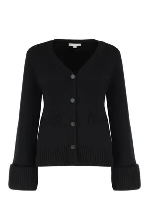 Vince Double-faced Ribbed Cardigan - Black