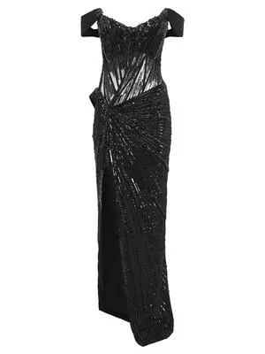 GAURAV GUPTA Off-the-shoulder Gown With Crystal Embroidery And Sculptural Drape - Black