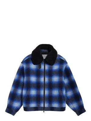 Balenciaga Wool Checked Jacket With Detachable Faux Shearling Collar - Blue