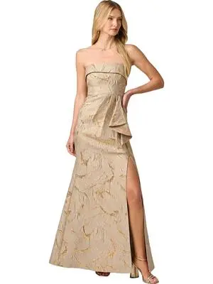 Adrianna Papell Strapless Metallic Jacquard Gown - Mink