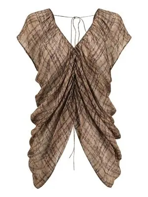 INTO THE EAST Plaid Ombre Draped Silk Top - Stripe