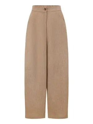 INTO THE EAST Woven Linen Curved Pants - Brown