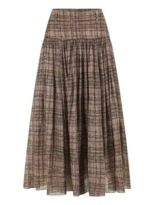 INTO THE EAST Plaid Ombre Paneled Pintuck Maxi Skirt