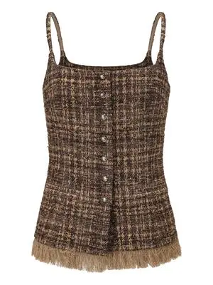 INTO THE EAST Plaid Tweed Slip Vest With Fringe Detail - Stripe