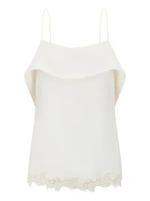 INTO THE EAST Heavy Silk Lace Paneled Camisole Top - White