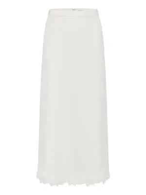 INTO THE EAST Heavy Silk Lace Paneled Straight Maxi Skirt - White