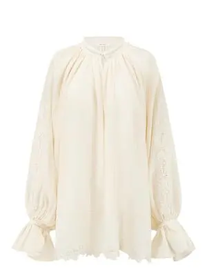 INTO THE EAST Lace Puff Sleeve Blouse - White