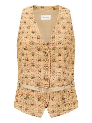 INTO THE EAST Rose V-neck Belted Silk-linen Vest - Floral