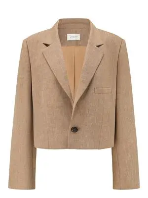 INTO THE EAST Woven Single Button Linen Blazer - Brown
