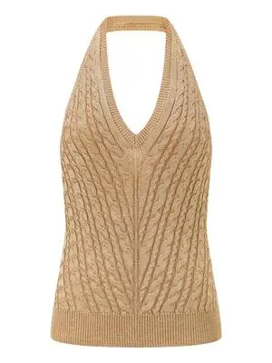 INTO THE EAST Cable Knit Halter Top - Brown