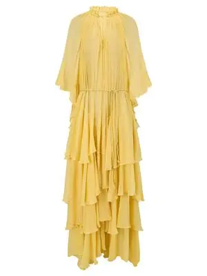 INTO THE EAST Gardenia Ruffle Silk Maxi Dress - Yellow