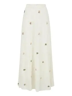 INTO THE EAST Embroidered Knit Maxi Skirt - Floral
