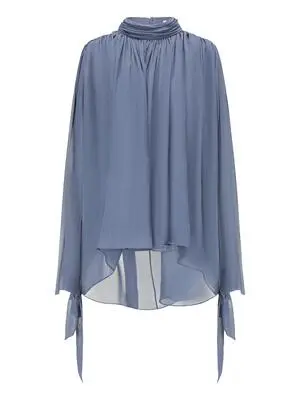 INTO THE EAST Batwing Sleeve Silk Top - Blue