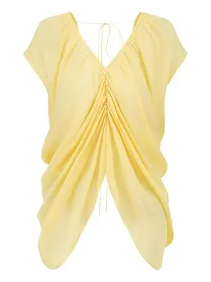 INTO THE EAST Gardenia Draped Silk Top - Yellow