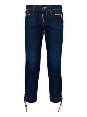 Dsquared2 Dark Wash Cropped Skinny Jeans With Zip Details - Blue